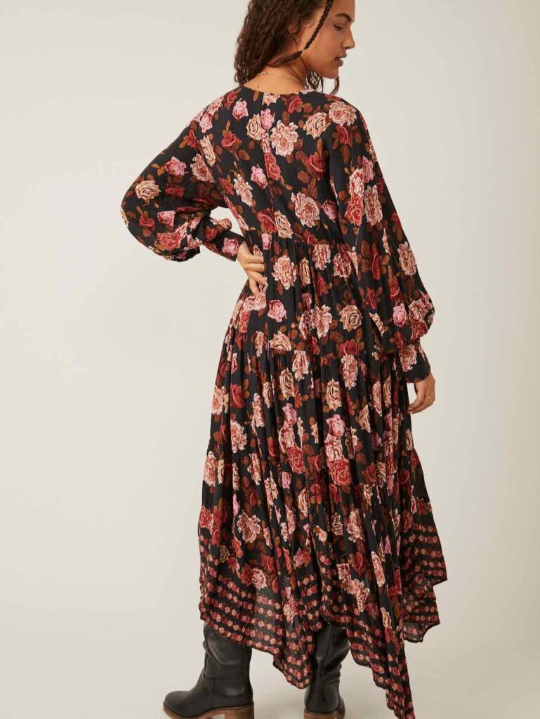 Free People Rows of Roses Maxi Dress Black Ivory Combo