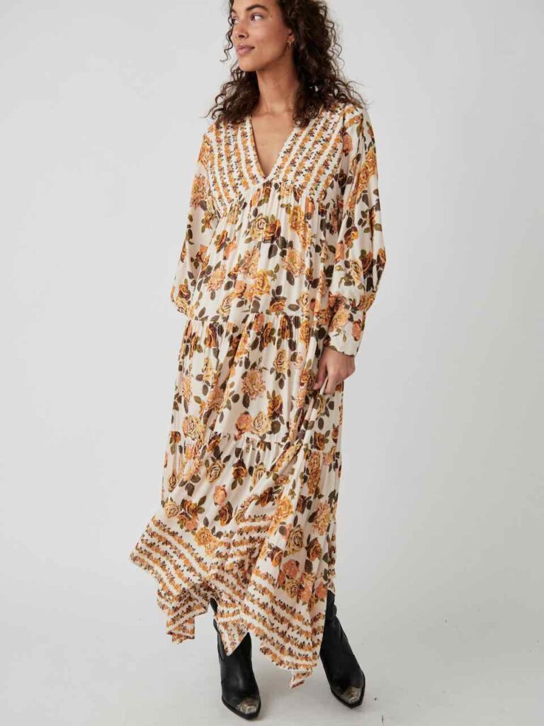 Free People Rows of Roses Maxi Dress Black Ivory Combo