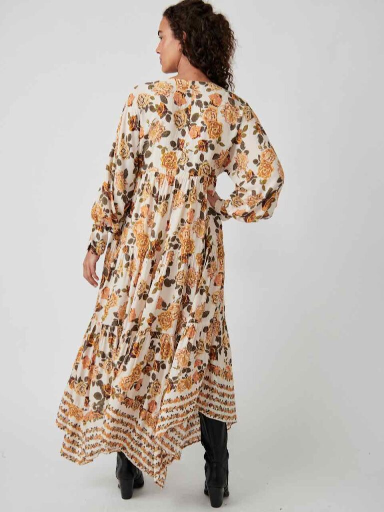 Free People Rows of Roses Maxi Dress Black Ivory Combo