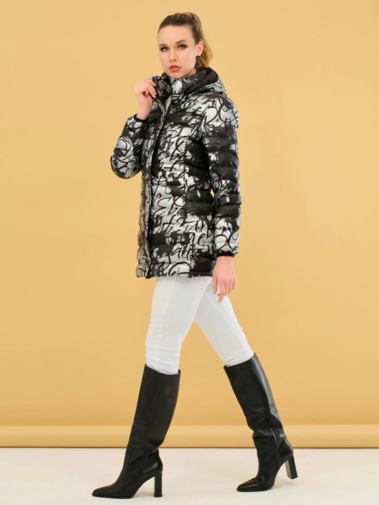 Simply Art DOLCEZZA Long Puffer Jacket 73845 Black Silver