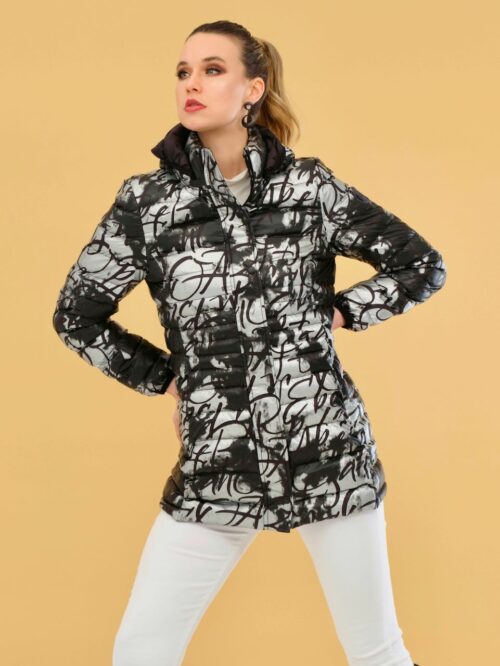 Simply Art DOLCEZZA Long Puffer Jacket 73845 Black Silver