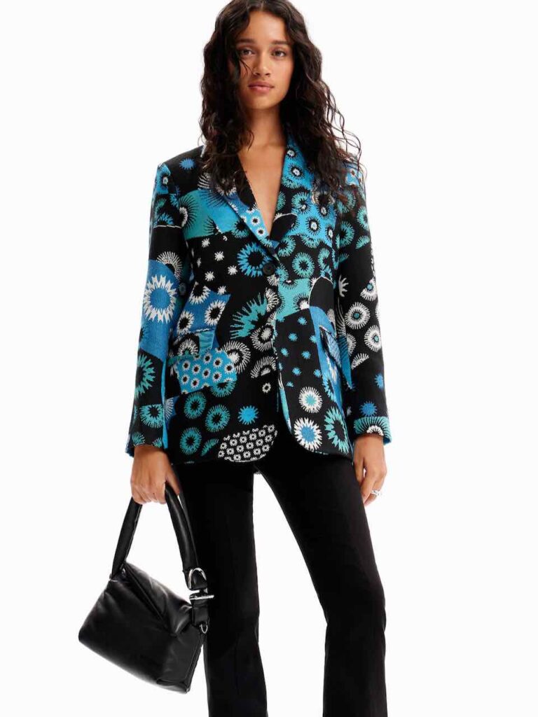 DESIGUAL Jacquard Patchwork Blazer Jacket Blue