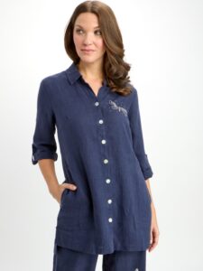 DOLCEZZA LINEN Shirt Navy Embellishments Jewel 24265