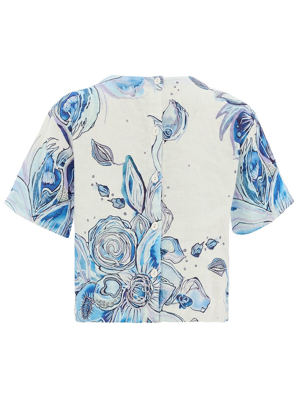 Simply Art Dolcezza Short Linen Blouse Blue Flowers 26650