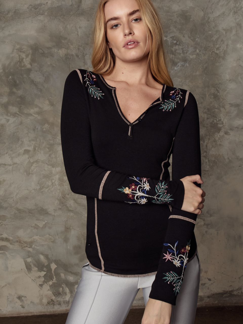 Alp N Rock ANGELICA HELNEY SHIRT Black Floral Embroidery